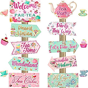 20 Pieces Floral Tea Party Sign Tea Party Decorations Directional Sign Cardboard Yard Signs for Outdoor Lawn Arrow Sign for Tea Party Bridal Shower