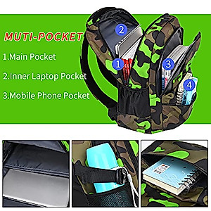 Yvechus Camo Backpack Set with Lunch Bag Lightweight Waterproof School Backpack Bookbag for Boys Girls (D-Style Camo Green)