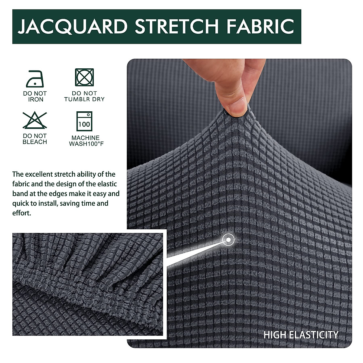 Hokway Couch Cushion Covers Stretch Cushion Covers Sofa Seat Cushion Slipcover Protector(Gray, Large)