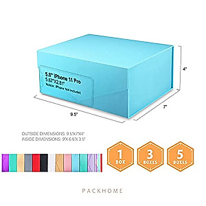 PACKHOME Gift Box 9x6.5x3.8 Inches, Bridesmaid Box, Rectangle Collapsible Box with Magnetic Lid for Gift Packaging (Matte Blue, Grain Texture)