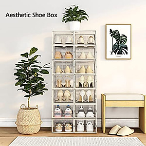 6 Pack Large Shoe Box Clear Plastic Stackable - Upgrade Shoe Organizer - Crystal Clear Shoe Storage Boxes - Premium Clear Shoe Boxes Stackable - Shoe Organizer for Closet -Sneaker Storage - Stackable Shoe Box Containers Bins Case White-Cajas Para Zapatos