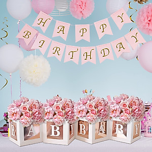 4 Pcs Baby Shower Flower Boxes Centerpieces Decoration Rose Gold Baby Block Floral Holder Centerpiece Baby In Bloom Gender Reveal Birthday Party Decors Table Display Its A Girl Its A Boy