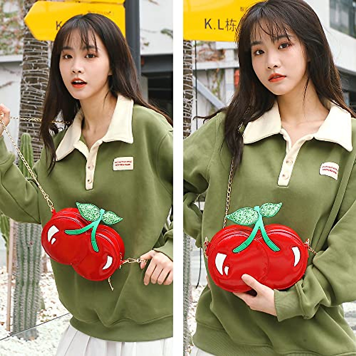 ENJOININ Sequins Red Cherry Shoulder Bag Women's Crossbody Bag Girl's Clutch Bag Fashion Purses and Handbags