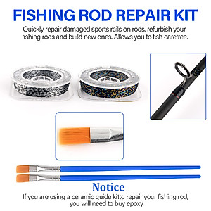 Fishing Rod Repair Kit 16pcs 8 Sizes Spinning Casting Rod Guides Eyelet Set 2pcs Brush 2pcs Wrapping Thread Ceramic Guides Rings Replacement Parts Repair for Baitcasting Sea Rods