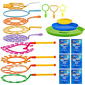 JOYIN Big Bubble Wands Set with with Tray, 21" Giant Bubble Wands Bulk for Kids, Summer, Outdoor Play Period & Birthday Party & Games, 6 Pcs Bubble Solution Suitable, Suitable for All Age People