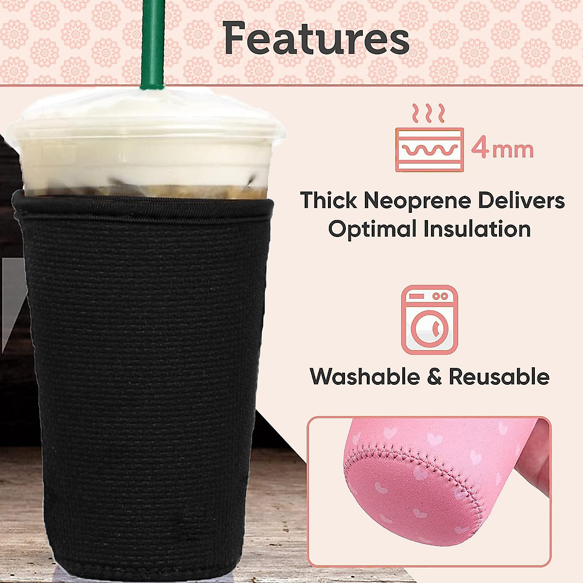 Baxendale Iced Coffee Sleeves for Cold Drink Cups - 4 Pack Reusable Neoprene Iced Coffee Cup Sleeve for Cold Drinks, Compatible with Starbucks Dunkin and more (4 PK XS/S/M/L, Tie Dye Mix #1)