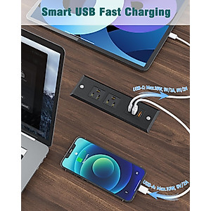 18W USB C Recessed Power Strip,Mountable Desk Outlet with 2 Outlets 3 USB Ports,Desktop Charging Station for Furniture Nightstand Side Table End Table,ETL Listed,White