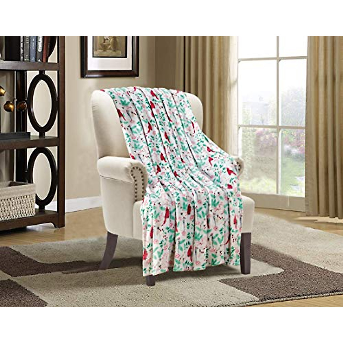 Valerian Luxury Velvet Super Soft Light Weight Blanket Prints Fleece Throw - All Year Round Home Decor, Fuzzy Warm and Cozy Throws, Couch and Gift, 50 x 60inch, Cardinal Bird