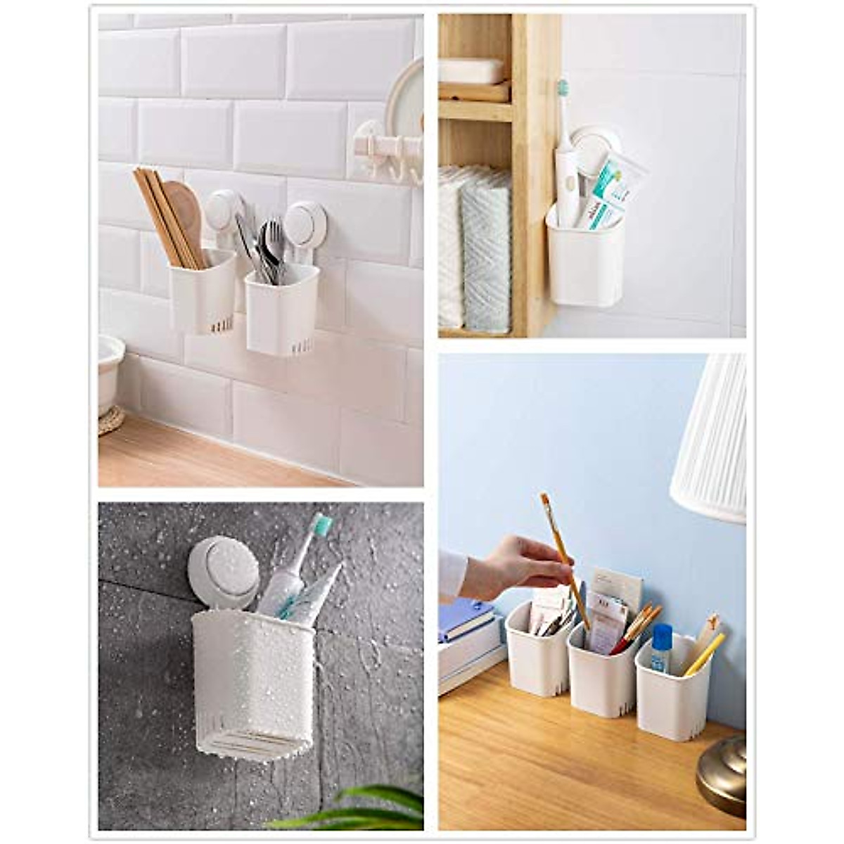 Bathroom & Kitchen Suction Cup Storage Basket Set Pack of 3 Wall Mounted Organizer for Toothbrush, Shampoo, Soap, Shower Caddy Drill-Free with Vacuum Suction Cup for Kitchen & Bathroom
