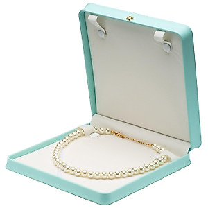COWFEX Long Pearl Chain PU Necklace Gift Box Display Case Storage Holder (Blue)