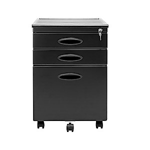 Calico Designs Metal Full Extension, Locking, 3-Drawer Mobile File Cabinet Assembled (Except Casters) for Legal or Letter Files with Supply Organizer Tray in Black