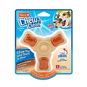 Hartz Chew ‘n Clean Chew Toy and Treat in One Chicken Flavored Tri-Point Dog Toy, Small