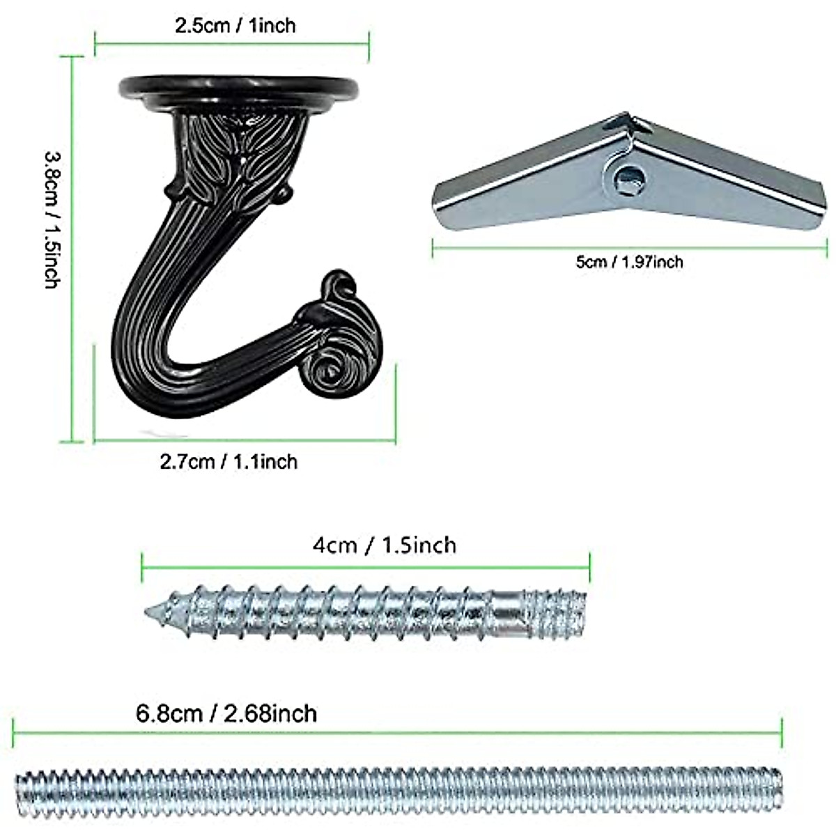 GDQLCNXB Swag Ceiling Hooks - Heavy Duty Swag Hook with Hardware for Hanging Plants Ceiling Installation Cavity Wall Fixing 2 Sets Black