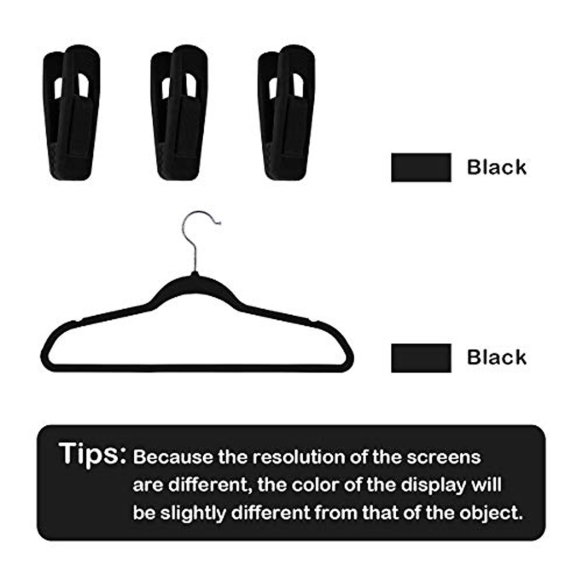 Trgowaul Velvet Hangers Clips, Pants Hangers Velvet Clips, Strong Finger Clips Perfect for Thin Velvet Hangers (60pc, Black)