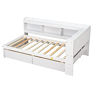 HomSof Twin Bed with L-Shaped Bookcases,Drawers,White
