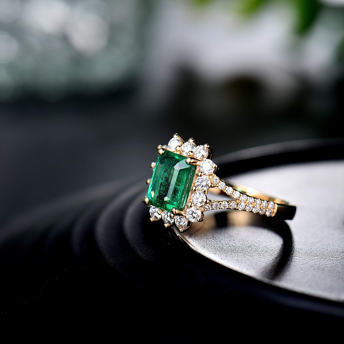 Lanmi Brilliant Natural Green Emerald Ring Solid 14K White Yellow Gold Engagement Wedding Diamonds Rings for Women Promotion