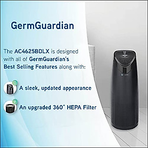 Germ Guardian Air Purifier with HEPA Filter,Removes 99.97% of Pollutants,Covers Large Room up to 750 Sq. Foot Room in 1 Hr,UV-C Light Helps Reduce Germs,Zero Ozone Verified,22',Black,AC4625BDLX