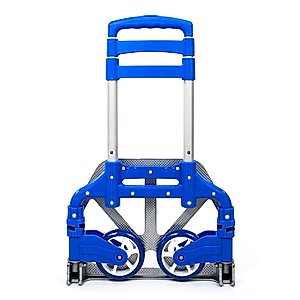 Kcelarec Portable Folding Hand Truck Aluminium Luggage Trolley Cart and Dolly 165 lbs Capacity with Bungee Cord, Telescoping Handle, PVC Wheels Double Bearings for Travel Office Auto Moving (Blue)