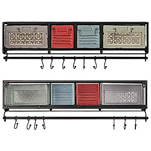 AcozyHom Metal Wall Mounted Coat Rack with Hooks and 4 Drawers, 30.3"(L) x6.7(W) x11.8(H), Home Entryway Wall Hanging Shelf, Iron Storage and Display Organizer for Coats, Hats, Keys, Cups, Colorful
