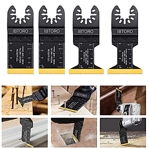 IBTORO 4PCS Titanium Oscillating Multitool Wood Metal Blades Fit Porter Cable Black & Decker Rockwell Ridgid Ryobi Milwaukee Chicago Craftsman