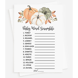 50 Baby Shower Word Scramble (50-Cards) Fun Baby Shower Game Activity, Gender Neutral Boy or Girl, Pumpkin, Autumn