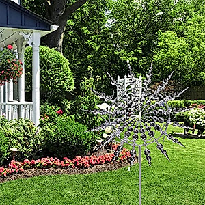 Unique and Magical Metal Windmill,3D Wind Powered Kinetic Sculpture, Metal Wind Spinner Solar, Lawn Solar Wind Spinners for Yard and Garden, Wind Catchers Metal Outdoor Patio Decoration Wind Sculpture