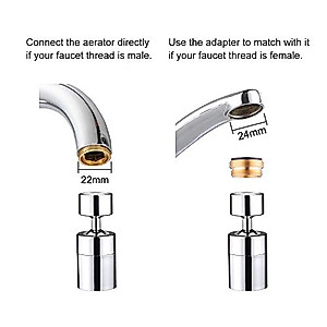 Faucet Aerator,Dual Function 360 Degree Swivel Sink Aerator,Big Angle 80 Degree Rotation 2 Sprayer Kitchen Faucet Aerator,55/64 Inch-27UNS Female Thread,2.5GPM,Polished Chrome