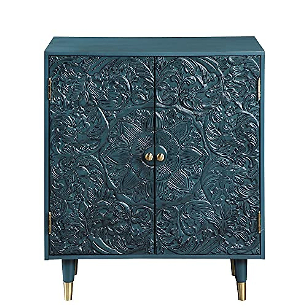 LALUZ Carved Accent Storage Cabinet Floor Cabinet for Bedroom Living Room, Oak Finish 30 Inch