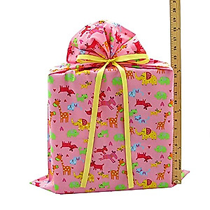 VZWraps Momma and Baby Animals Reusable Fabric Gift Bag for Baby Shower or New Baby Gift (Large 20 Inches Wide by 27 Inches High, Pink)
