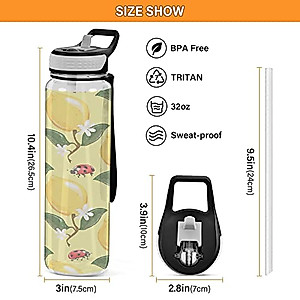 xigua Ladybug Water Bottle with Straw Lid,32 oz Leakproof Sport Water Bottle with Wide Handle for Gym,Cycling,School,Travel
