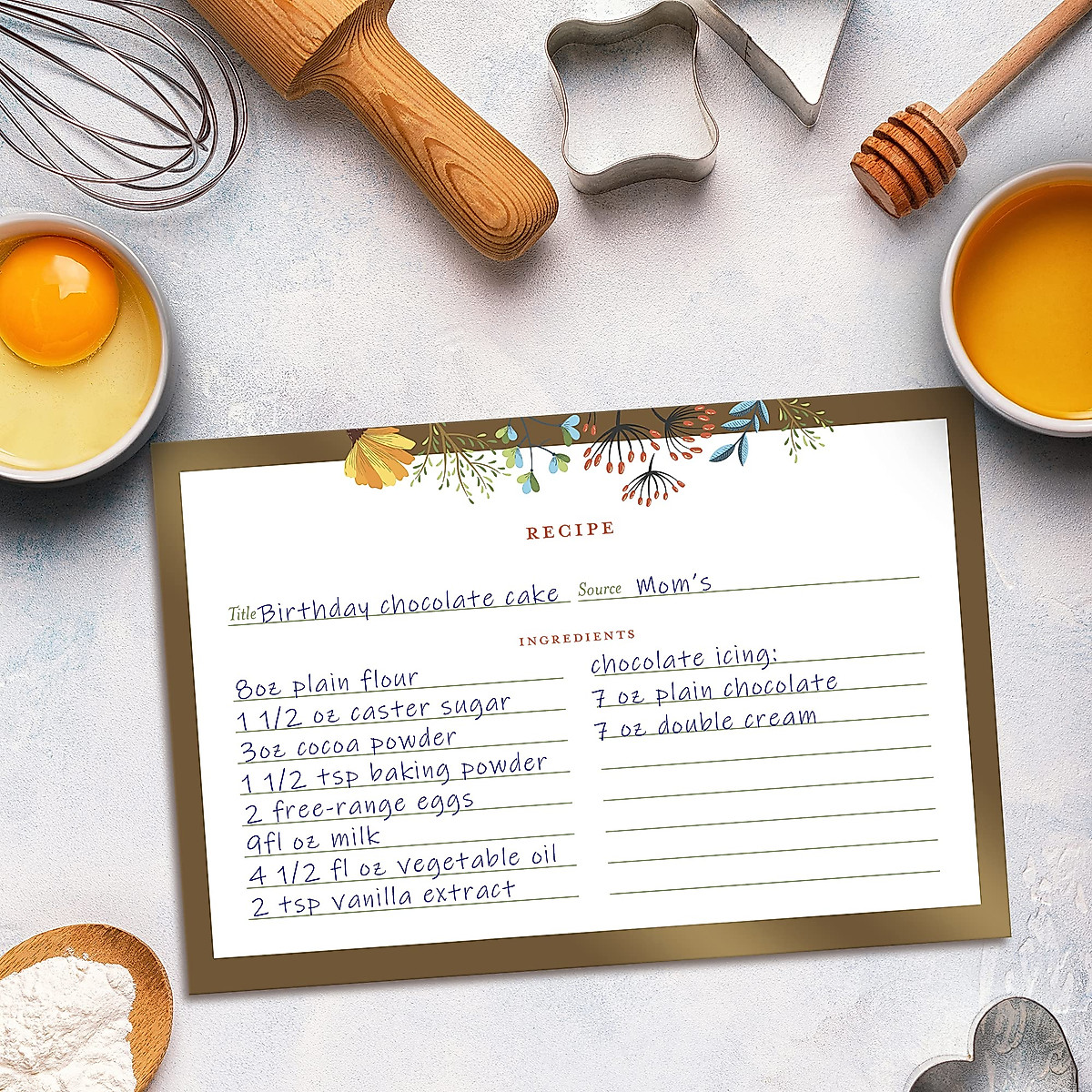 Recipe Cards - 100 Units Blank Thick Card Stock - 4x6 Inch Double Side Notes - Minimal Floral Gold Border Decoration for Recipe Box - Perfect Gift for Mom and Grandmother or Any Cooking Backing Lover