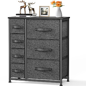 Pipishell Fabric Dresser with 7 Drawers, Storage Tower Drawer Dresser for Bedroom, Closets, Bedroom, Nursery Room, Hallway, Entryway, with Wood Top and Easy Pull Handle