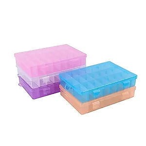 mollensiuer 2 Pack 24 Grids Plastic Jewelry Bead Storage Case Box Organizer Container with Adjustable Dividers for Pills,Herbs,Tiny Bead,Jewelry Findings and Other Small Items 7.6" x 5.1" (Orange)