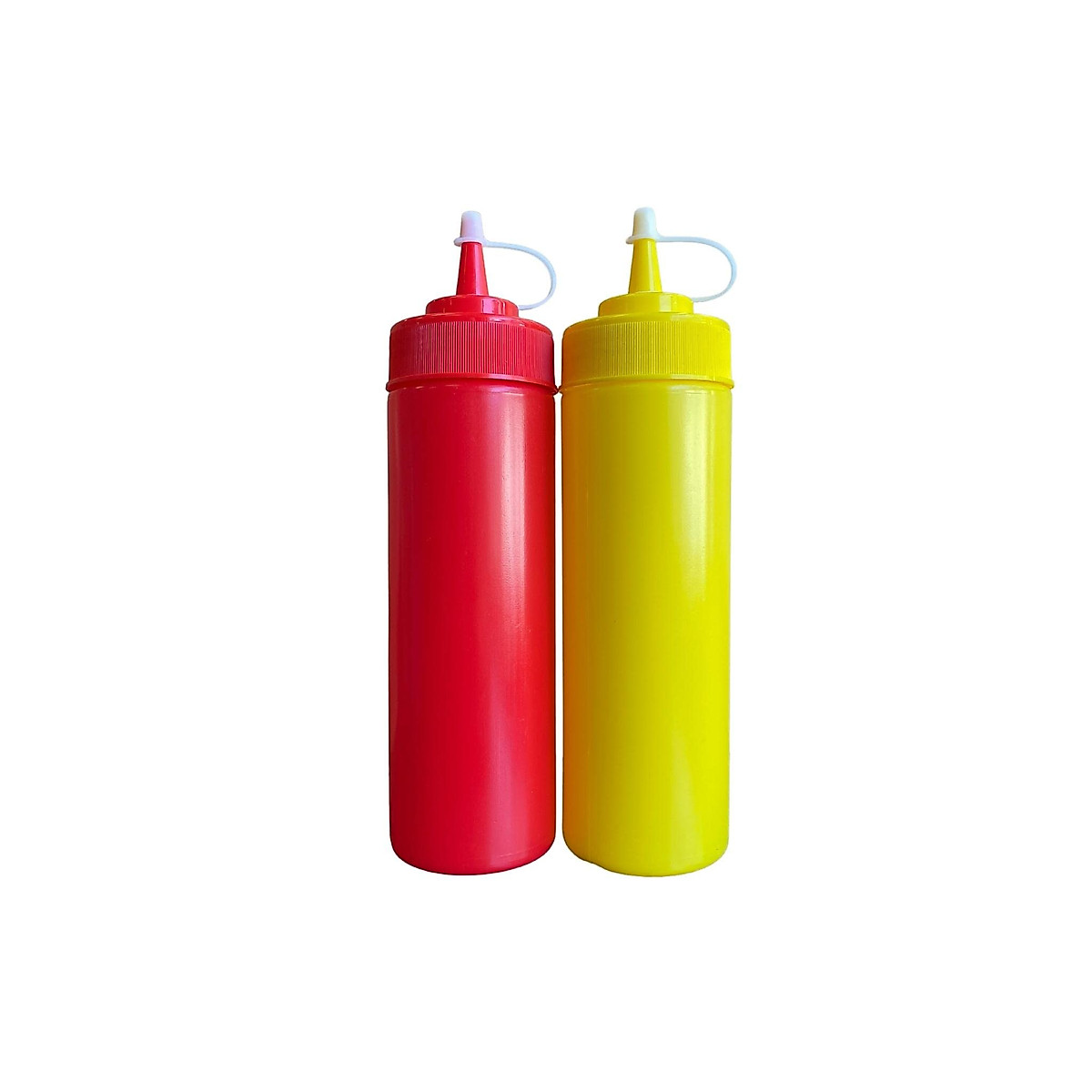 Ketchup and Mustard Squeeze Bottle Dispenser Set 12-Ounce Each For BBQ, Picnics and Home Use - With Caps