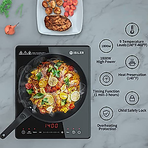 Portable Induction Cooktop, iSiLER 1800W Electric Induction Cooker Cooktop with Kids Safety Lock, Sensor Touch Countertop Burner with Timer for Apartment RV Camper