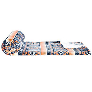 Amazon Basics Ultra-Soft Micromink Sherpa Blanket, Throw, Spa Blue Aztec Stripe