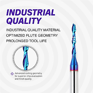ZahyoX Upcut Spiral CNC Bit, Nano Coated Solid Carbide Straight Router Bit, 1/8" Cutting Dia, 1/4" Shank, 7/8" Cutting Length, 2-1/2" Overall Length, CNC Router Bits, CNC End Mill