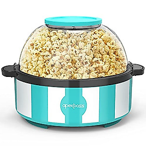 Electric Popcorn Popper Maker Apexboss Stirring Popcorn & Grill Machine 2-in-1 Hot Oil Pop Corn Non Stick Cooker 4 Quarts Large Lid for Serving Bowl, 16 Cups for Home Christmas Party Kids
