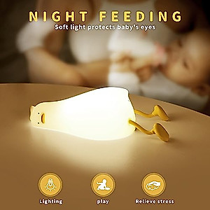 GEAMSAM Lying Flat Duck Night Light, LED Squishy Duck Lamp,Cute Silicone Dimmable Nursery Nightlight,Rechargeable Bedside Touch Lamp for Breastfeeding Toddler Baby Kids Rome Decor