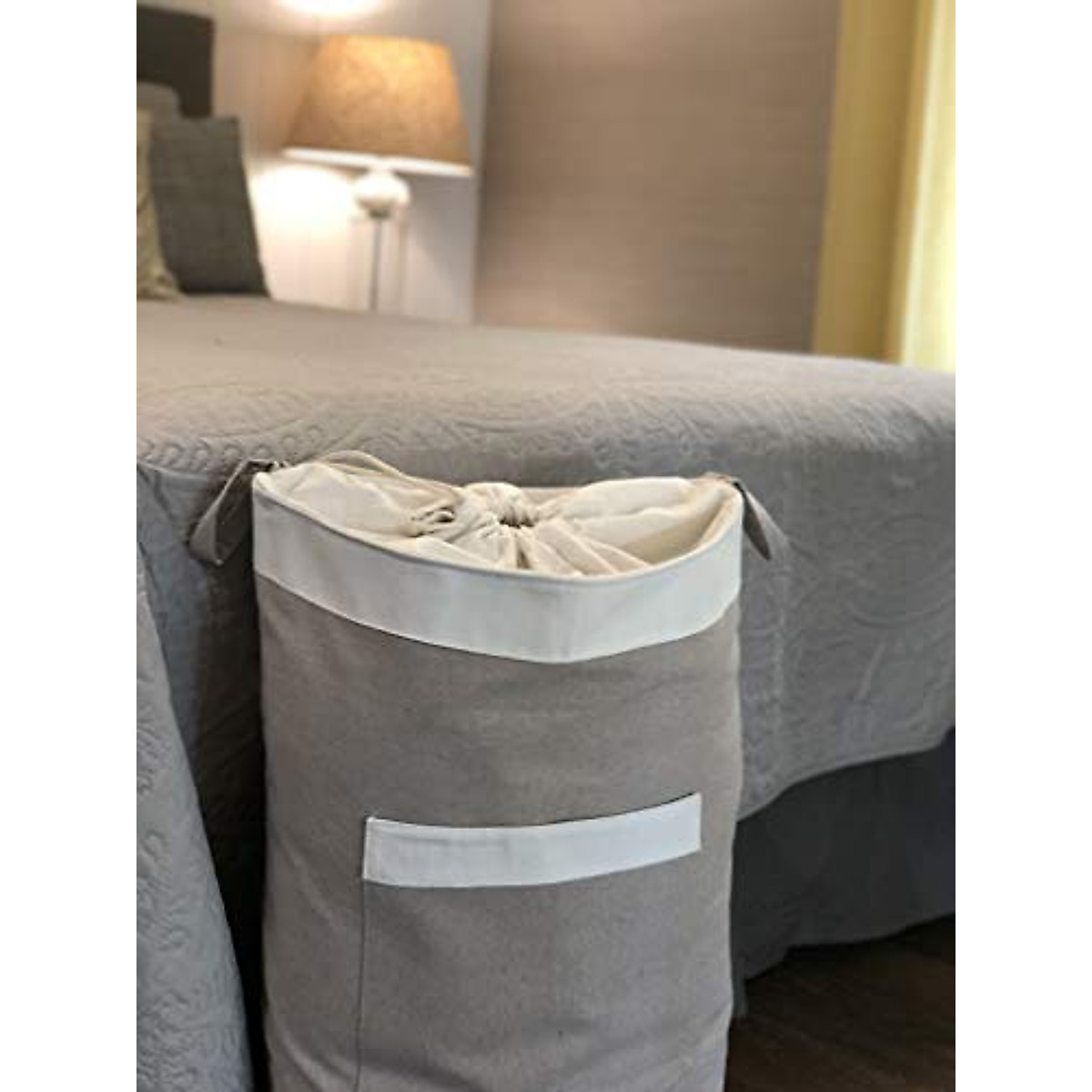 Over The Door Hanging Laundry Hamper Bag - Beautiful Linen - Drawstring Closure With Carry Strap - HOOKS NOT INCLUDED*