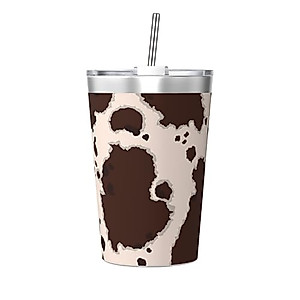 Cow Print Cute Animal Brown Spot Cow Animal Lover Gifts - 12oz Insulated Travel Mug Stainless Steel Vacuum Coffee Cup Double Wall Coffee Tumbler Reusable Thermal Cup for Hot/Iced Beverage