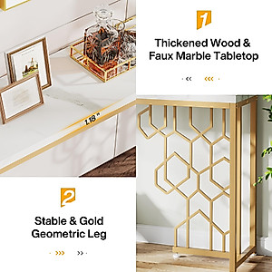 Tribesigns Modern Console Table, 70.87" Long Entryway Table for Living Room, Hallway, Entrance, Front Door, Foyer Sofa Table with Geometric Gold Frame & Faux Marble White Tabletop