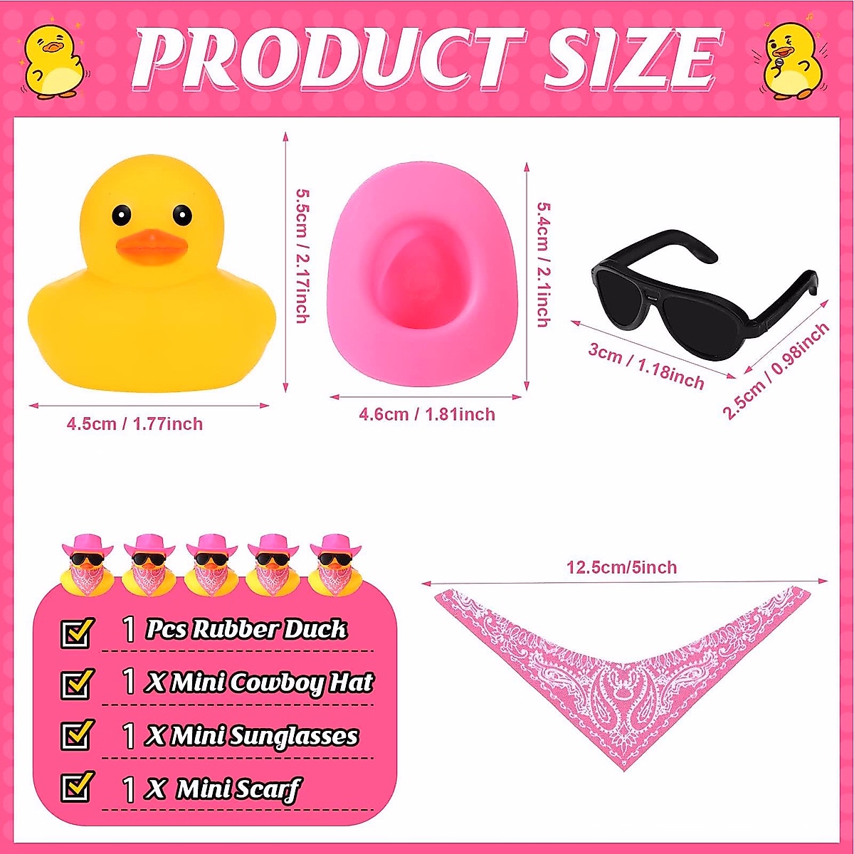 Duck for Cars, Rubber Duck for Car Dashboard, Squeaky Duck Bath Toy Yellow Duck Car Ornament Fun Cowboy Duck Goody Bag Fillers, Car Ornaments for Dashboard