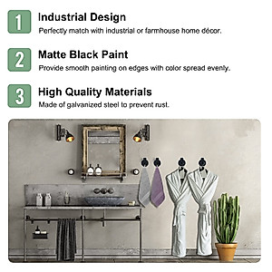 HouseAid Industrial Iron Pipe Towel Hook Holder, Farmhouse Rustic Robe Hook for Bathroom, Vintage Style Clothes Hook Hanger, Wall Mounted, Matte Black (4 Pack)