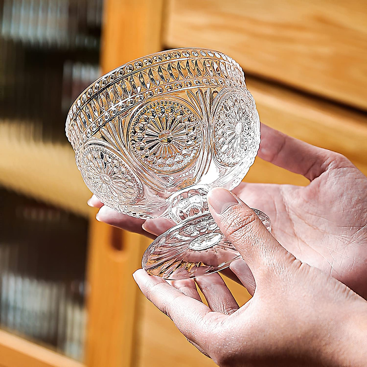 Kingrol 6 Pack Glass Dessert Bowls, 10 oz Mini Trifle Bowls, Glass Serving Bowls for Ice Cream, Fruit, Pudding, Snack, Cereal, Nuts