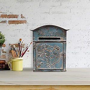 Creative Co-Op Distressed Blue Embossed Tin "Mail" Box