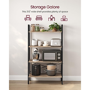 VASAGLE Ladder Shelf, 4-Tier Bookshelf, Storage Rack, Bookcase with Steel Frame, for Living Room, Home Office, Kitchen, Bedroom, Industrial Style, Camel Brown and Black ULLS144B50