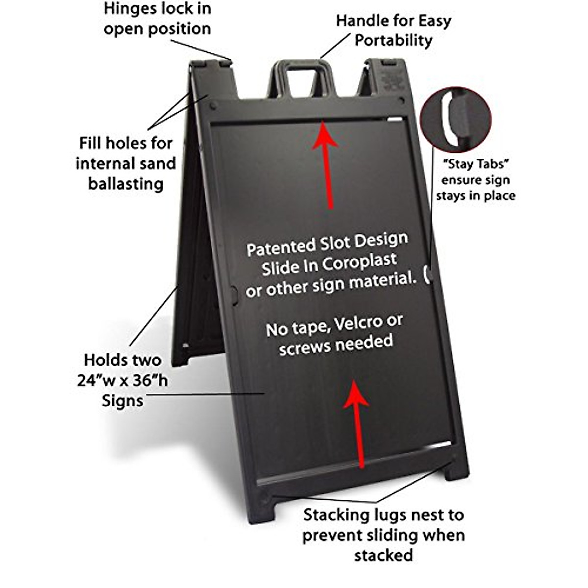 24 x 36 Signicade Black Plastic A-Frame Sandwich Board with Lenses, Double Sided Curb Sign for Outdoor Use