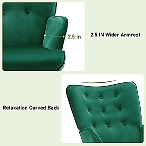 IDEALISMLIVING Rocking Chair, Nursery Glider Rocker Chair with Linen Fabric, Boho Chair with Solid Wood, Nursery Rocking Armchair for Baby Room, Rocking Chair Nursery for Living Room Bedroom (Green)