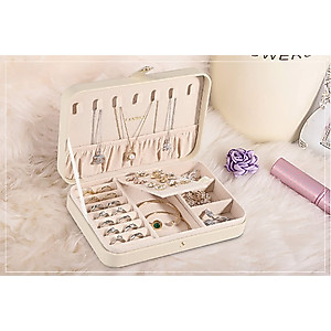 LANDICI Small Jewelry Box for Women Girls, PU Leather Travel Jewelry Case, Portable Jewelry Organizer Storage Holder Display for Ring Earrings Necklace Bracelet Bangle Men Kids Gift, Apricot